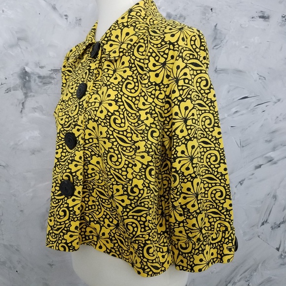 Life Style | Jackets & Coats | Life Style Yellow And Black Floral Print ...